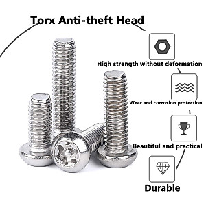 M6x16mm Stainless Steel Button Head Torx Security Anti Theft Screws（20Pcs）