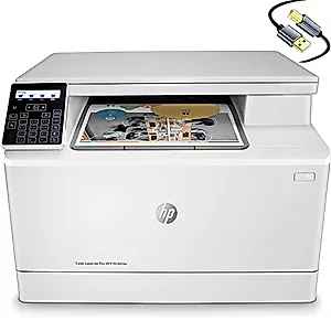 HP Color Laserjet Pro MFP M182nw All-in-One Wireless Laser Printer, White - Print Scan Copy - 17 ppm, 600 x 600 dpi, 8.5 x 14, 2-Line LCD with Numeric Keypad Display, Ethernet, Cbmou Printer Cable