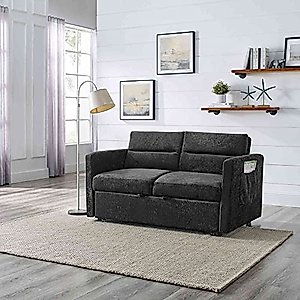 Cotoala Modern Velvet Convertible Loveseat Sleeper Sofa with Adjustable Backrest, Pull Out Bed w/Arms & 2 Lumbar Pillows, 2 Seat Corner Couch Living Room & Apartment, Black