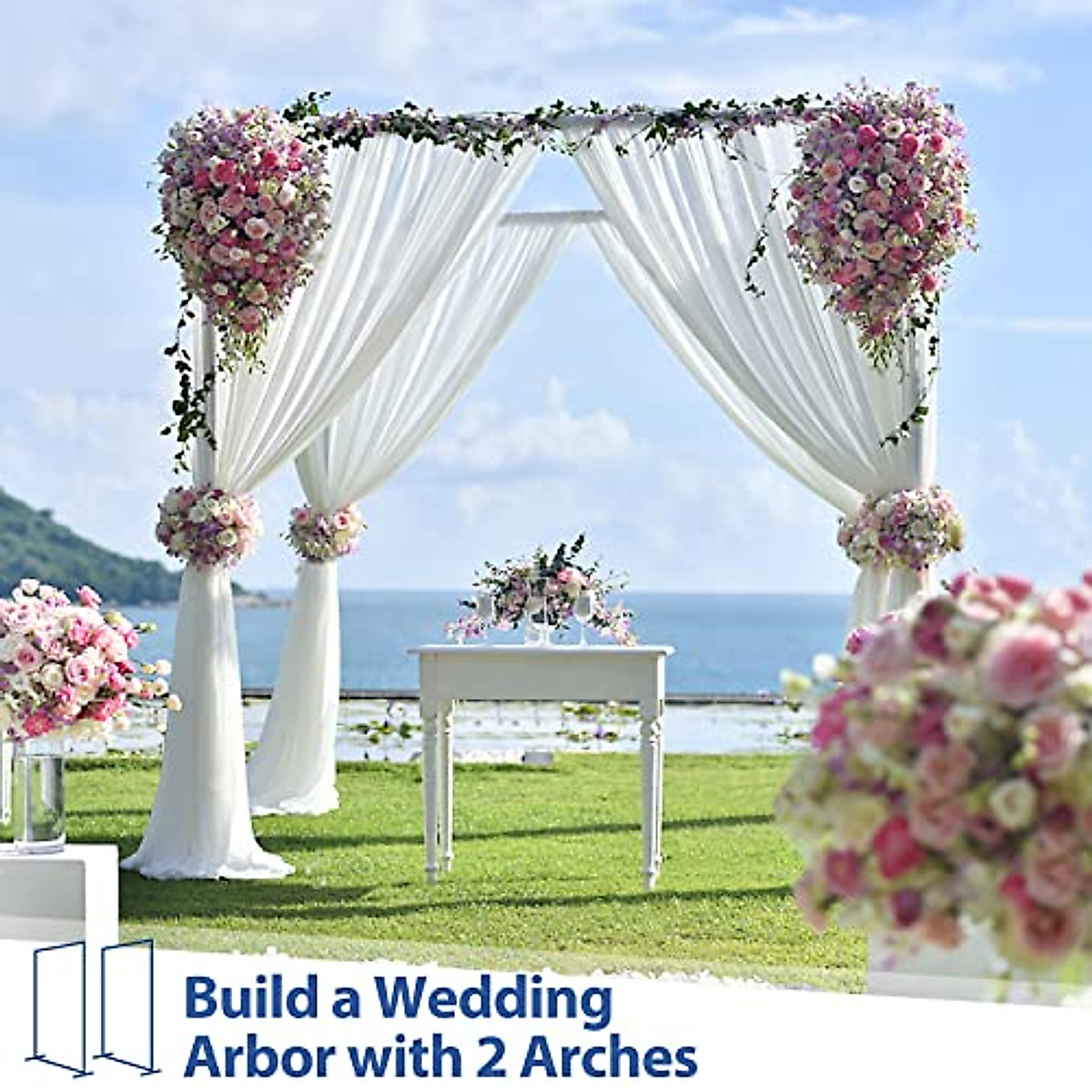 Wedding Arch, 7x5FT Arch for Wedding Ceremony with Support Feet Base, Square Metal Stand Frame for Wedding, Party, Bridal, Garden, Outdoor, Rectangle Archway for Balloon Decoration