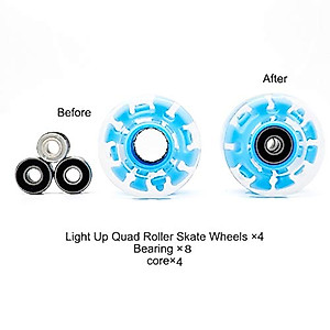 IKevan 4PCS Light Up Quad Roller Skate Wheels 32mm x 58mm, Luminous Light Up Quad Roller Skate/Skateboard Wheels with Bearings Installed (Multicolored)