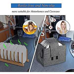 Felt Plate Storage Containers for Caravan, Camping Dish Holder Bag for 8 Plates, Camping Tableware Storage Felt Bag, Motorhome Cupboard Storage Kitchen Accessories, Reduce Noise