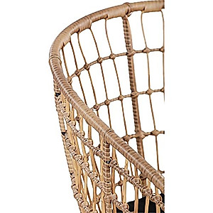 Tommy Hilfiger Graham Rattan Dining Chair, Woven Wicker Armchair with Seat Cushion Black Durable Metal Legs, Boho Modern Accent Lounge Furniture, Natural