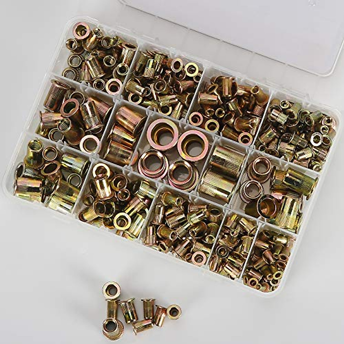 SAE and Metric Rivet Nuts, GTERNITY 380PCS #6-32#8-32#10-24 1/4-20 5/16-18 3/8-16 1/2-13 and M3 M4 M5 M6 M8 M10 M12 Nuserts Assorted Flat Head Rivnuts Threaded Insert Nut Kit 14 Sizes