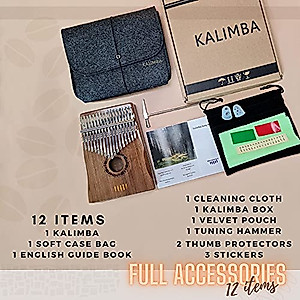 Harmonyx Kalimba 17 key Thumb Piano w Engraved Notes - hand piano complete kit with soft case, well tuned, ideal set for self, children and adults (Round Hole, Walnut)