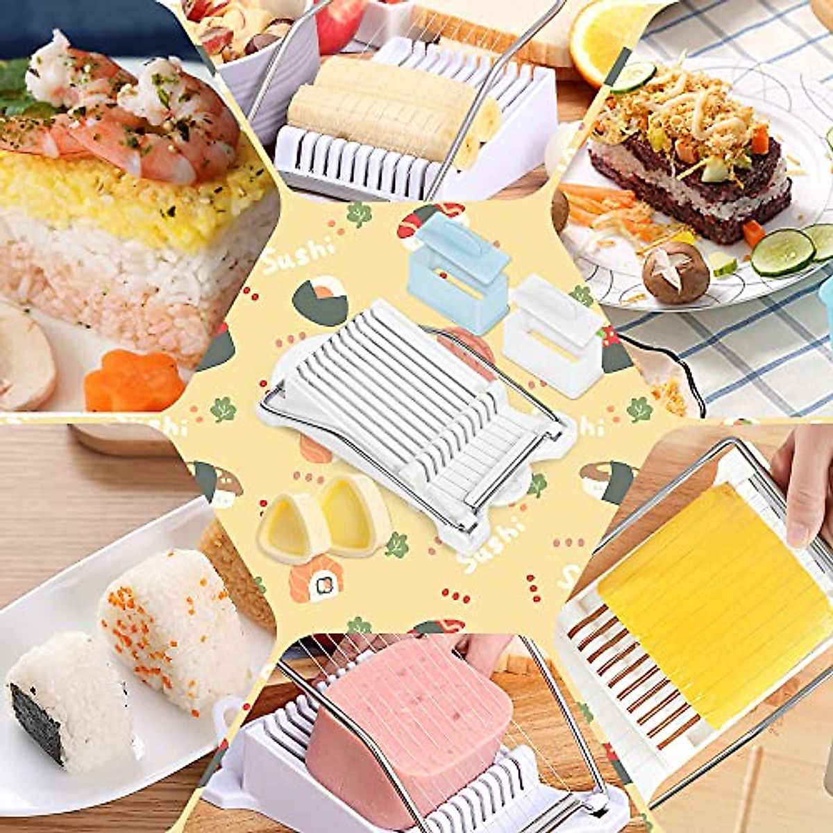 Dualshine Musubi Mold 5 Pcs Musubi Maker Kit Sushi Mold Making Kit Musubi Press(non Stick) Onigiri Rice Ball Mold Maker BPA Free Cheese Luncheon Bread Meat Butter Slicer for Kitchen Restaurant
