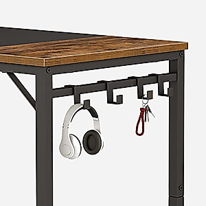 HOOBRO Computer Desk, Home Office Desk with Power Outlet, Modern Study Writing Desk with 4 Hooks for Study Room, Home Office, Sturdy and Stable, Easy to Assemble, Rustic Brown and Black BF40UDN01