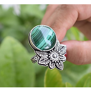 Rekha Gems Malachite Ring-925 Sterling Silver Ring-Vintage Ring-Handmade Ring-Birthday Gift-Green Gemstone Ring-Boho and Hippie Ring-Birthstone Ring-Malachite Jewelry- RMK13 (4.50 US)