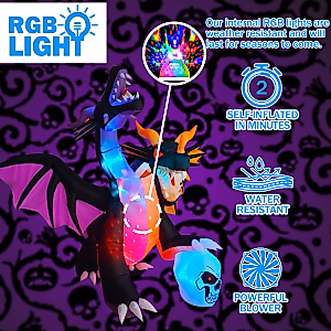 BLOWOUT FUN 8.3FT Long 7FT Tall Inflatable Halloween Giant Fire & Ice Twin-Headed Dragon Decoration, Flash LED Blow Up Lighted Clearance Decor Indoor Outdoor Holiday Art Decor Decorations