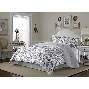 Laura Ashley Home - King Comforter Set, Reversible Cotton Bedding, Includes Matching Shams with Bonus Euro Shams & Throw Pillows (Annalise Grey, King)