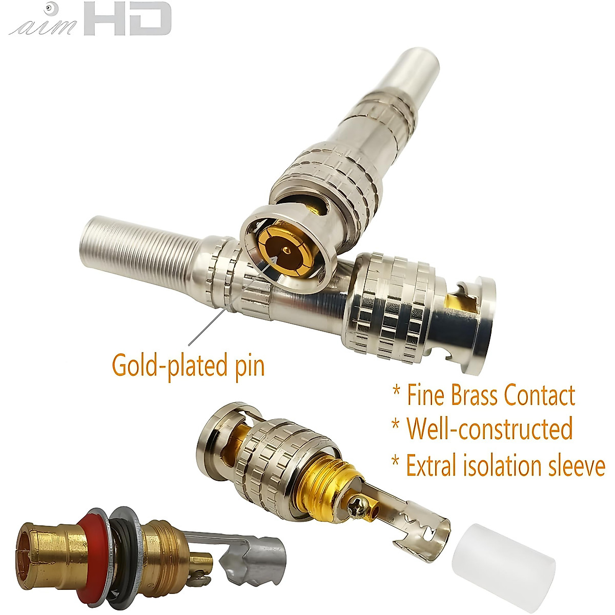 AIMHD 10 Pack BNC Male Connectors RG59 RG6 Screw-on Gold Plated Coaxial Terminal for CCTV Security Surveillance Camera Video Cables