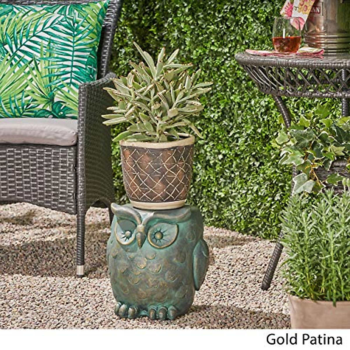 Christopher Knight Home Agnes Owl Garden Stool, Lightweight Concrete, Gold Patina Finish