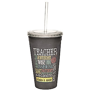 Awesome Teacher Double-Walled Cool Travel Cup with Reusable Straw, 16-Ounce - Teacher Appreciation Week Thank You Gift - Tree-Free Greetings