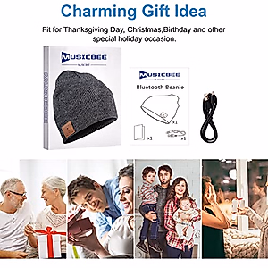 beanie MUSICBEE Bluetooth V5.2 Wireless Knit Winter Cap, 24 Hour Play time, Built-in Microphone and HD Stereo Speakers, Wool Lined for Outdoor Homes and Gifts - Neutral (Charcoal)