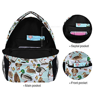 JIPONI Mallard Ducks Pattern Backpack For Girls Boys, Student School Bag Bookbag Travel Laptop Backpack Purse Daypack