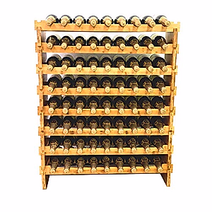 DECOMIL 72 Bottle Stackable Modular Wine Rack Wine Storage Rack Solid Bamboo Wine Holder Display Shelves, Wobble-Free (Eight-Tier, 72 Bottle Capacity)
