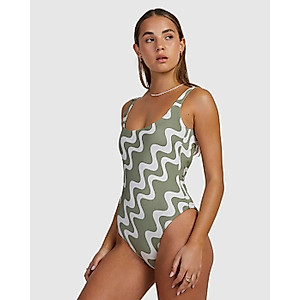 RVCA Women's One Piece Swimsuit Breathable Recycled Materials for Any Beach Activity Surfing or Lifestyle (as1, Alpha, x_s, Regular, Regular, Waves Scooped Agave)