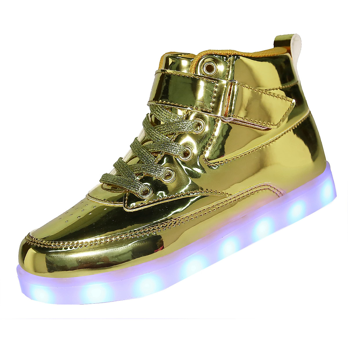 Voovix Kids LED Light Up High-top Shoes Rechargeable Hi-Shine Glowing Sneakers for Boys and Girls Child Unisex(Gold,US3.5/CN36)