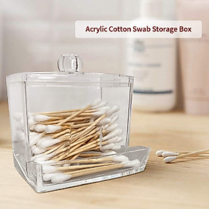 Protecu Qtip Holder Apothecary Jars Plastic Qtip Dispenser Clear Containers with Lids | Bathroom Canisters Makeup Organizer for Cotton Ball Swab Rounds Sponge Pad (3 Pack, 2 11 Oz 1 9 Oz)