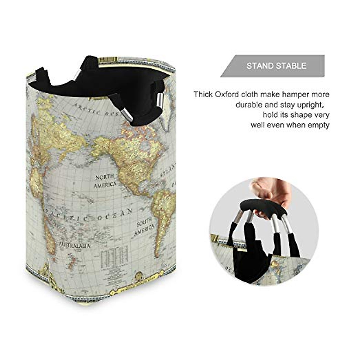 WELLDAY Collapsible Laundry Hamper World Map Painting Foldable Dirty Clothes Basket