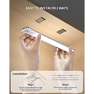 44-LED Motion Sensor Cabinet Light - USB Rechargeable, Under Counter Closet Lighting for Kitchen Night Lights - Battery Powered, Uniform Light for Wardrobe, Cabinet, Cupboard - 2Pack