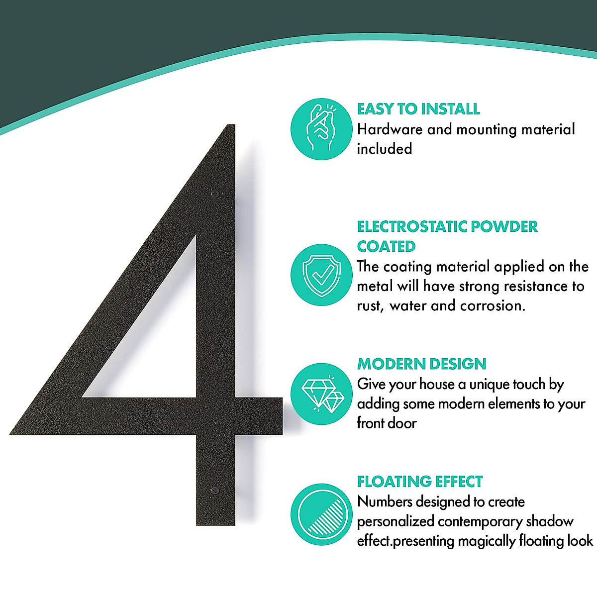 12 Inch Modern Floating House Numbers for Outside | Large Metal House Numbers for Outdoors | Black Coated Rust-Proof Home Address Numbers/Plaques | Metal Numbers