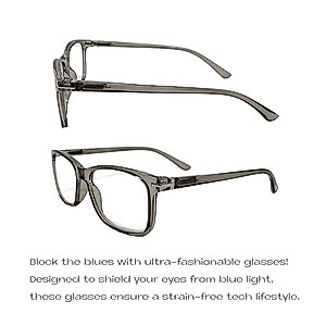Readerest Blue Light Blocking Reading Glasses (Grey, 1.00 Magnification) Computer Eyeglasses With Thin Reflective Lens, Antiglare, Eye Strain, UV Protection, Stylish For Men And Women