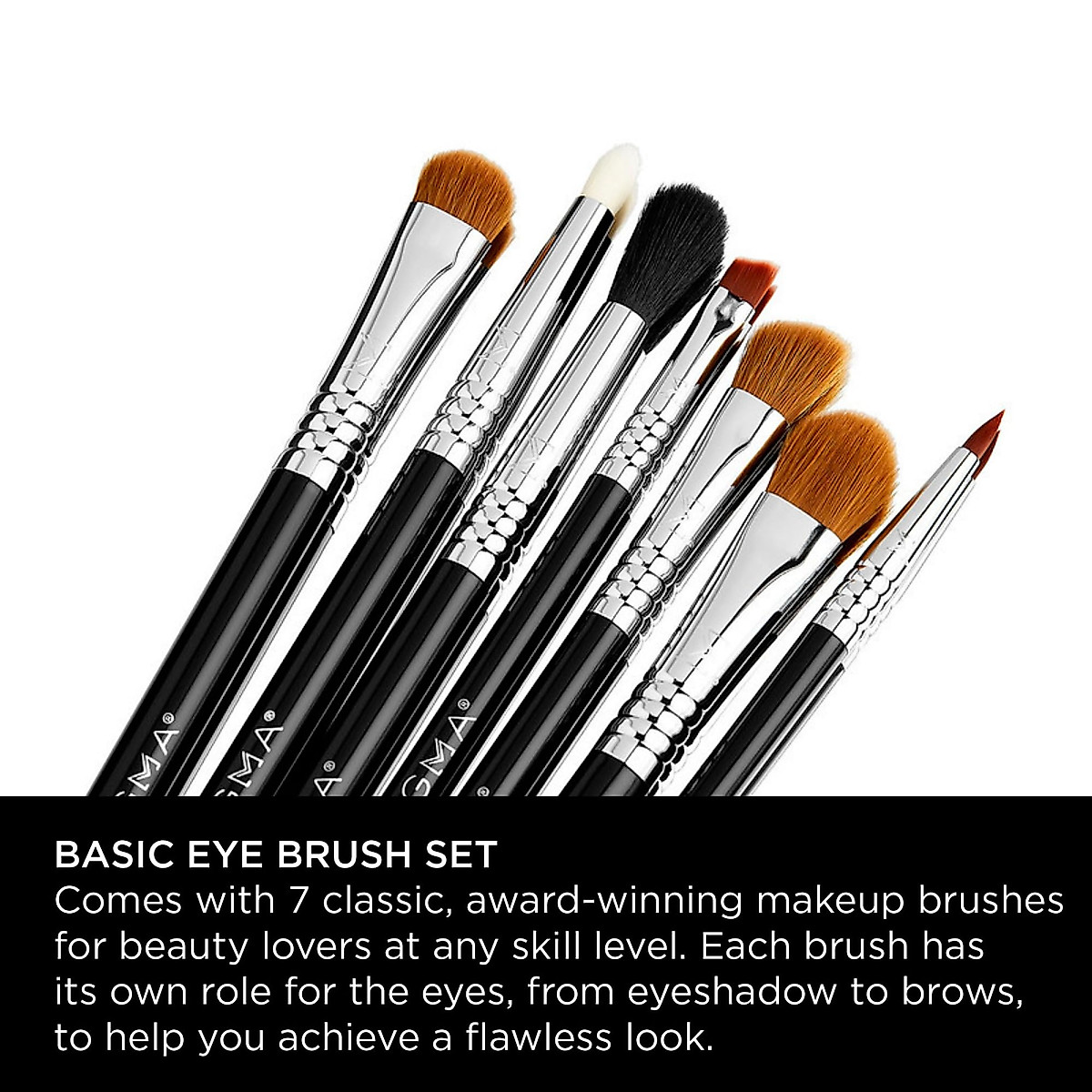 Sigma Beauty Basic Eye Makeup Brush Set – Classic Eye Makeup Brushes with Premium Fibers and Sleek, Durable Handles for Eyeliner, Eyeshadow, & Eyebrows, Includes 7 Black Makeup Brushes