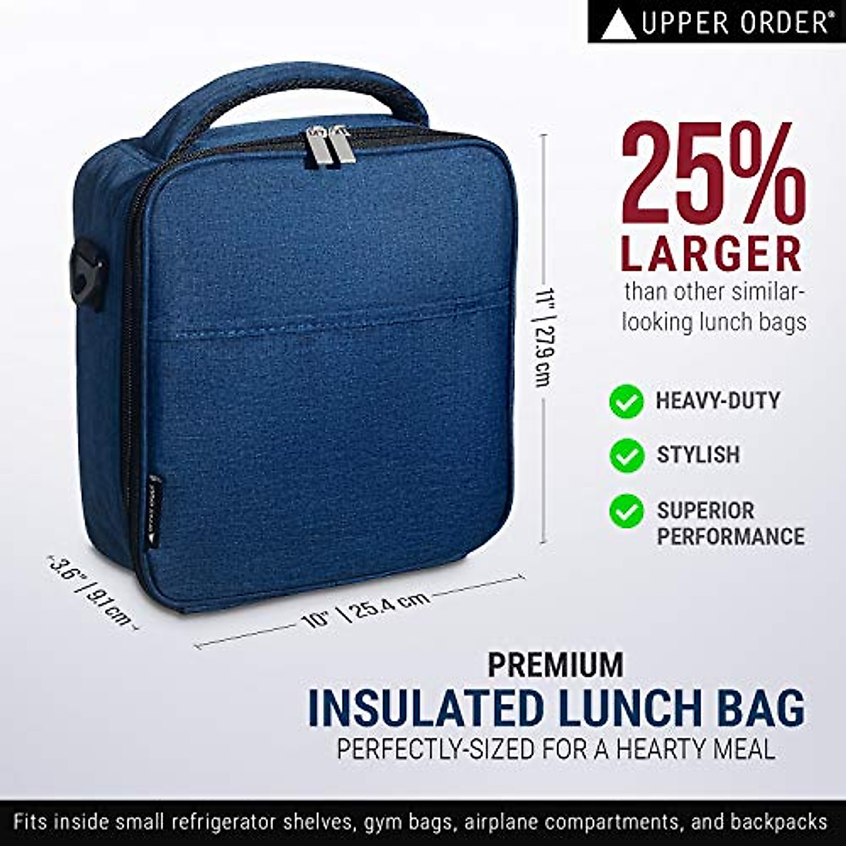 UPPER ORDER Reusable Insulated Lunch Box for Men and Women (Black) Durable Leakproof Cooler Tote Bag Freezable Lunch Bag for Adults. Top Women and Mens Lunch Box for Office Work, Picnic.