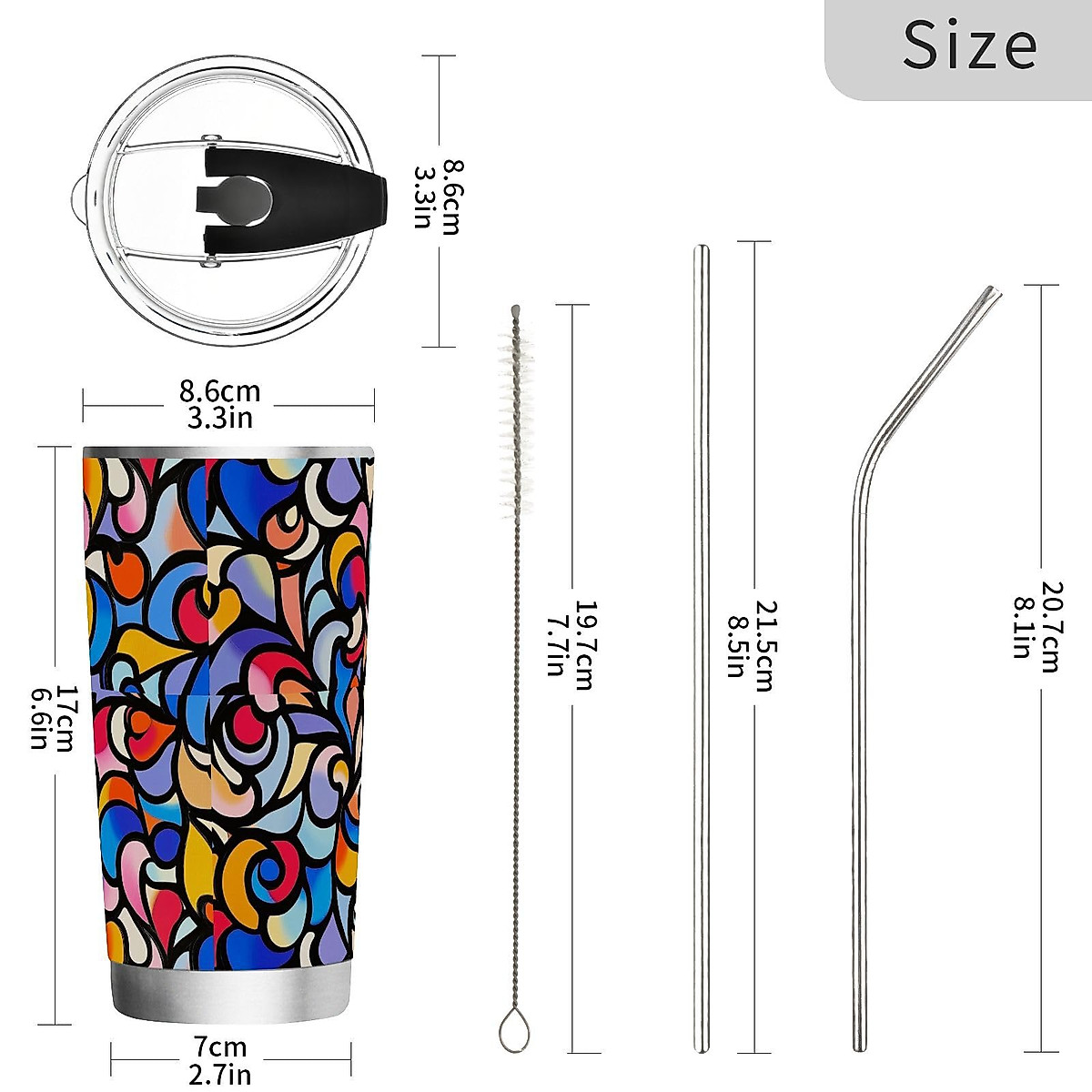 Colorful Baroque Pattern Stainless Steel drinking cups with lids with Straw Lid mug spill proof leak proof for outdoor simply insulated tumbler with lid 20 OZ
