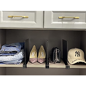 CY craft Acrylic Shelf Dividers for Closets,Wood Shelf Dividers, 4 PCS Black Shelf Separators,Perfect for Clothes Organizer and Bedroom Kitchen Cabinets Shelf Storage and Organization