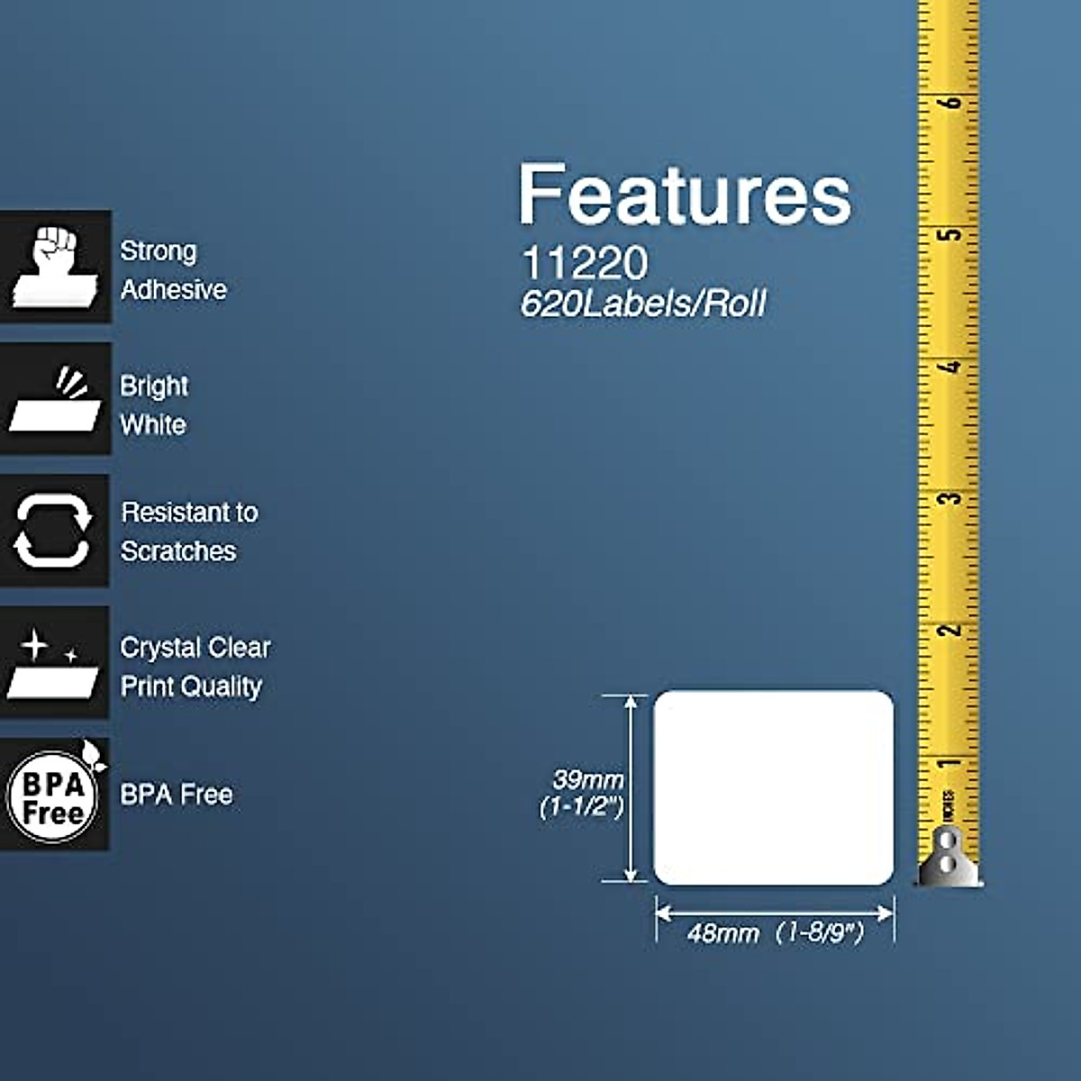 BETCKEY - Compatible White Labels Replacement for Brother DK-1220 (1.5 in x 1.8 in), Use with Brother QL Label Printers [6 Rolls/3720 Labels]