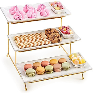 3 Tier Gold Serving Tray Stand with Dipping Bowls - Dessert and Fruit Platter for Hosting, Parties, Celebrations - Swiveling Collapsable Stackable