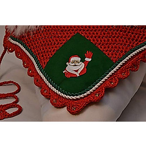 Lift Sports Horse Christmas Santa Claus Fly Bonnet with Ears NET Breathable Cotton Hand Made Crochet TACK Shows Equestrian Fly Veil Hood MASK (Horse/Full)