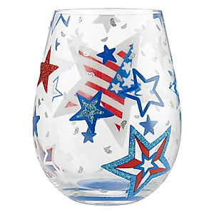 Enesco Designs by Lolita Home of The Brave Artisan Stemless Wine Glass, 1 Count (Pack of 1), Multicolor