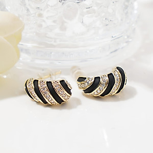 18K Gold Plated Brass Hypoallergenic 925 Sterling Silver Post Dainty Cubic Zirconia Enamel Gold Boho Chic Earrings Jewelry Gift For Mother Daughter Girlfriend Bestfriend Anniversary Birthday Special Occasions (Huggie)