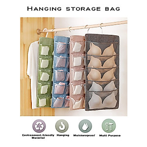 AARAINBOW Hanging Bra Organizer with Pockets, Hanging Sock Organizer, Dual Sided Hanging Closet Underwear Storage Holder for Lingerie, Panty Tie (20 Pockets, Gray)