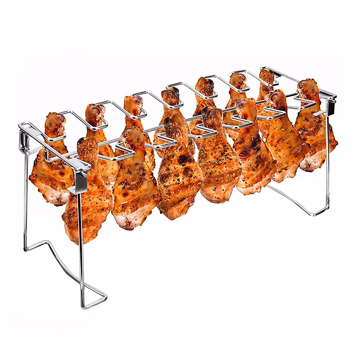 Triceratops 2 Packs Grill Rack, Chicken Leg and Wing Rack, 14 Slots BBQ Chicken Drumsticks Holder Stainless Steel Roaster Stand for Smoker Grill, Oven, Charcoal Grill