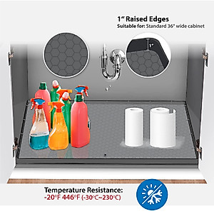 Under Sink Mat for Kitchen Waterproof, 34" X 22" Sink Mats for Bottom of Kitchen Sink, Silicone Under Sink Liner, Kitchen Bathroom Cabinet Mat and Protector for Drips Leaks Spills