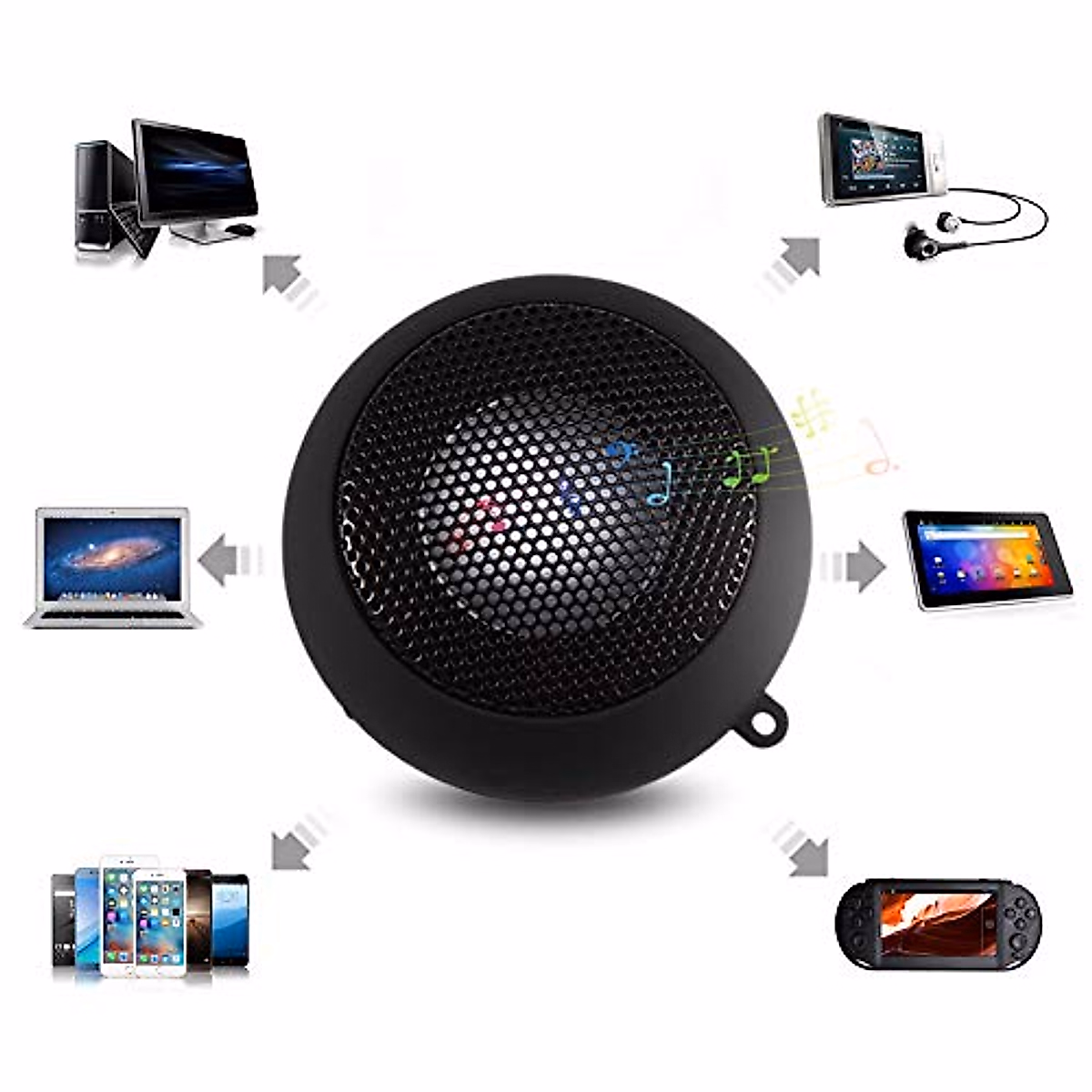 Portable Speaker, Mini USB Speaker with 3.5mm Jack on Bottom for Mobilephone PC Laptop MP3(Black)