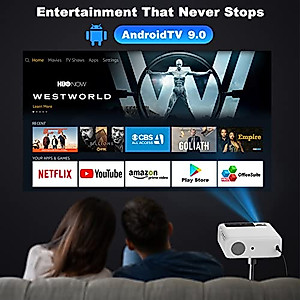 GROVIEW Smart Projector 4K Supported - 9500 Lux 1080P FHD Outdoor Movie Projector with WiFi Bluetooth, APP Control, 4D Correction, AndroidTV 9.0, Office-Software, Portable Projector for Home Theater