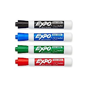 Expo Low Odor Dry Erase Markers, Bullet Tip, Assorted Colors, 4 Count