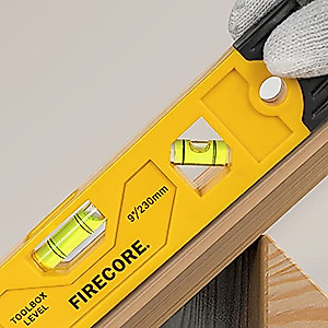 Firecore Magnetic Torpedo Level, 9-Inch Shockproof Toolbox Level with 3 Bubble Spirit Level 45 90 180 Degree