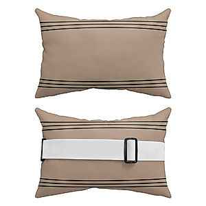 Chaise Lounge Head Resting Pillows, Retro Brown Beckground Dark Green Stripes Outdoor Chaise Pillows, Waterproof Patio Furniture Pillows with Insert and Adjustable Elastic Stripe for Beach Chair