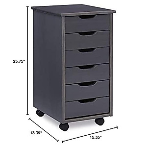 Linon Home Decor Products Corinne Six Drawer Storage, Grey Rolling Cart