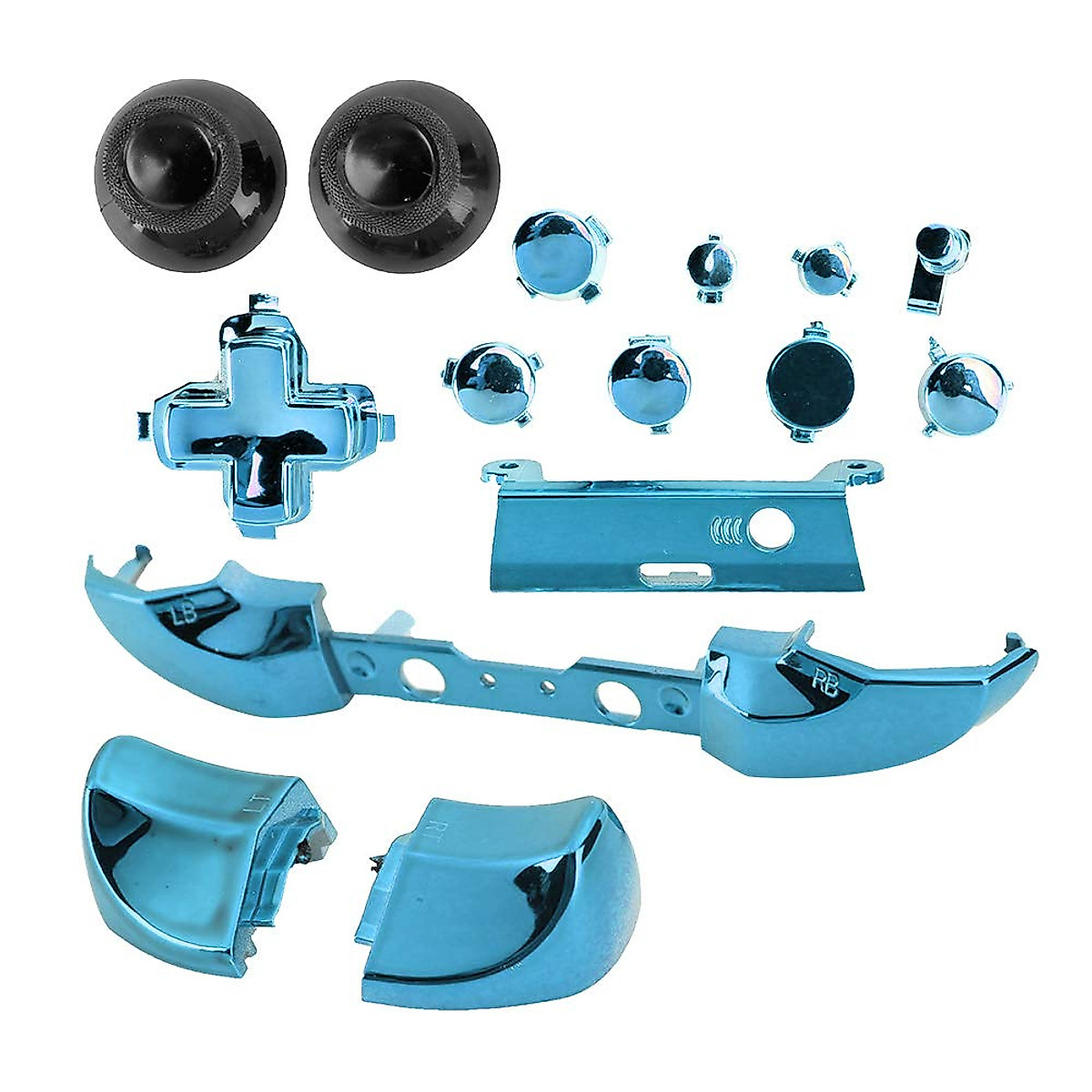 Joystick for Xbox, Gamepad Electroplating Buttons for Xbox One Slim Controller Gamepad Replacement Kit with Mushroom Cover Cross Shaped Left/Right Bumper Baffle,etc(Blue)