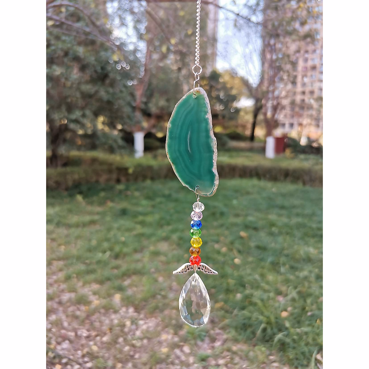 Healing Crystal Agate Car Hanging Accessories Rearview Mirror Window Garden Wall Home Decor (Green)