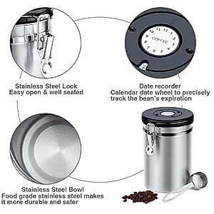 SDFGH Airtight Coffee Container - Stainless Steel CO2 Valve Storage Canister with Scoop - Keeps Your Coffee Fresh Flavorful ( Color : D , Size : 1500ml )