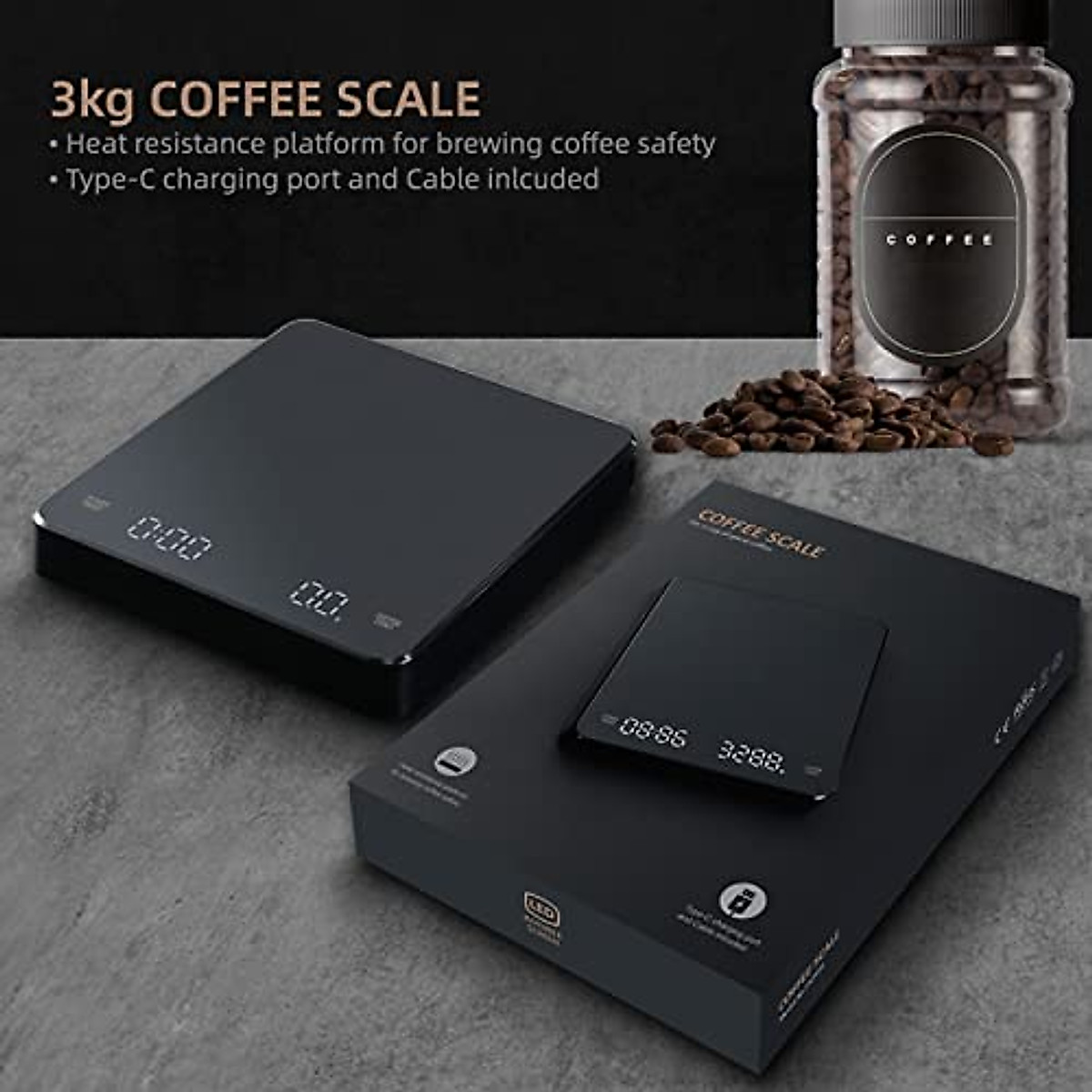 BestAlice Digital Kitchen Scale, 3Kg /0.1g Highly Accurate Digital Food Scale, USB Charging Electronic Coffee Scale LCD Display Switchable G OZ Ml Multifunction Electronic Scale for Home Bar
