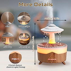 Biupky Rain Humidifier Diffuser Water Drip Humidifier with Remote Waterfall Lamp UFO Humidifier Rain Sounds White Noise Humidifier Air Humidifiers for Bedroom Desk